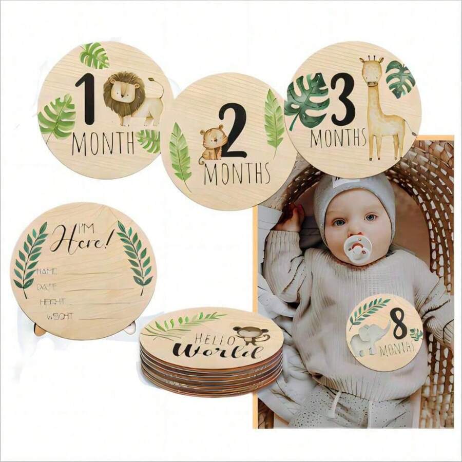 7pcs/Set Wooden Baby Milestone Discs, Newborn Birth Celebration Memento ...