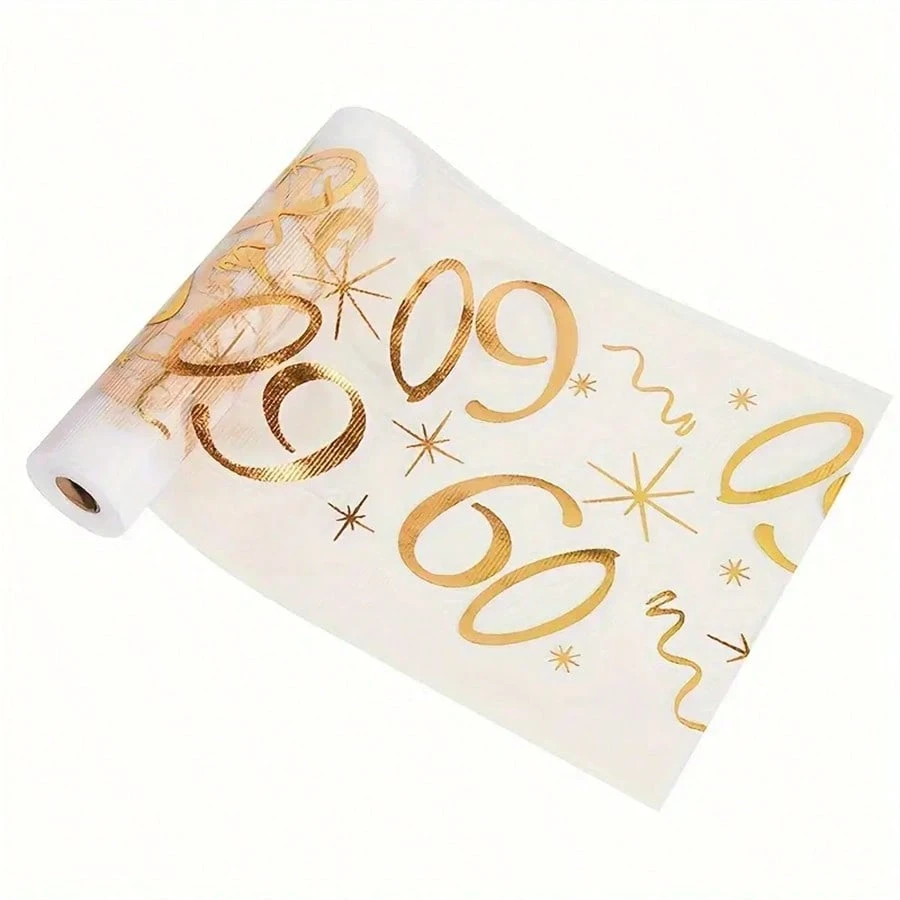 1pc Elegant Gold Foil Numbering Print Table Runner, Suitable For Dining ...
