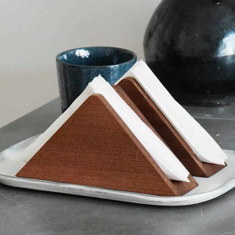 Wooden Napkin Holder, Upscale Triangular Paper Towel Organizer Tissue ...