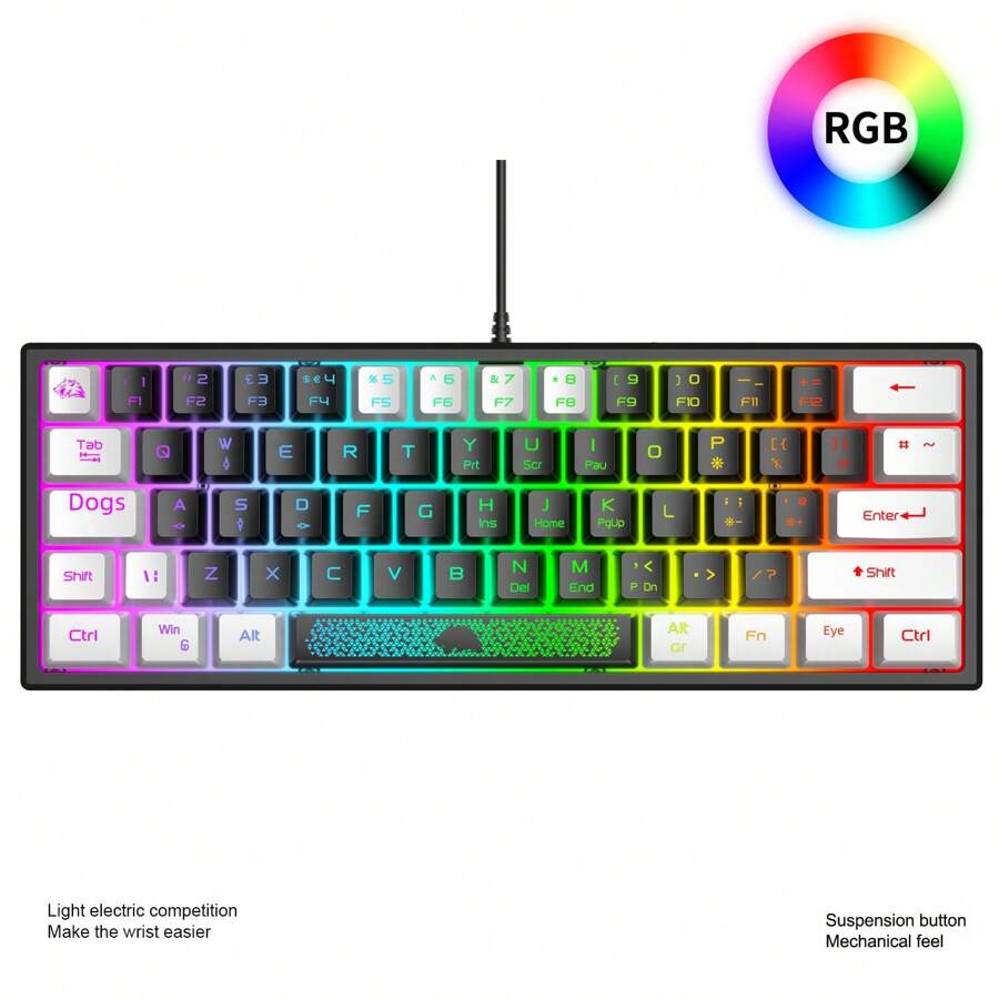 Free Wolf K61 RGB Gaming Keyboard, RGB Backlit Mini 60% Mechanical ...