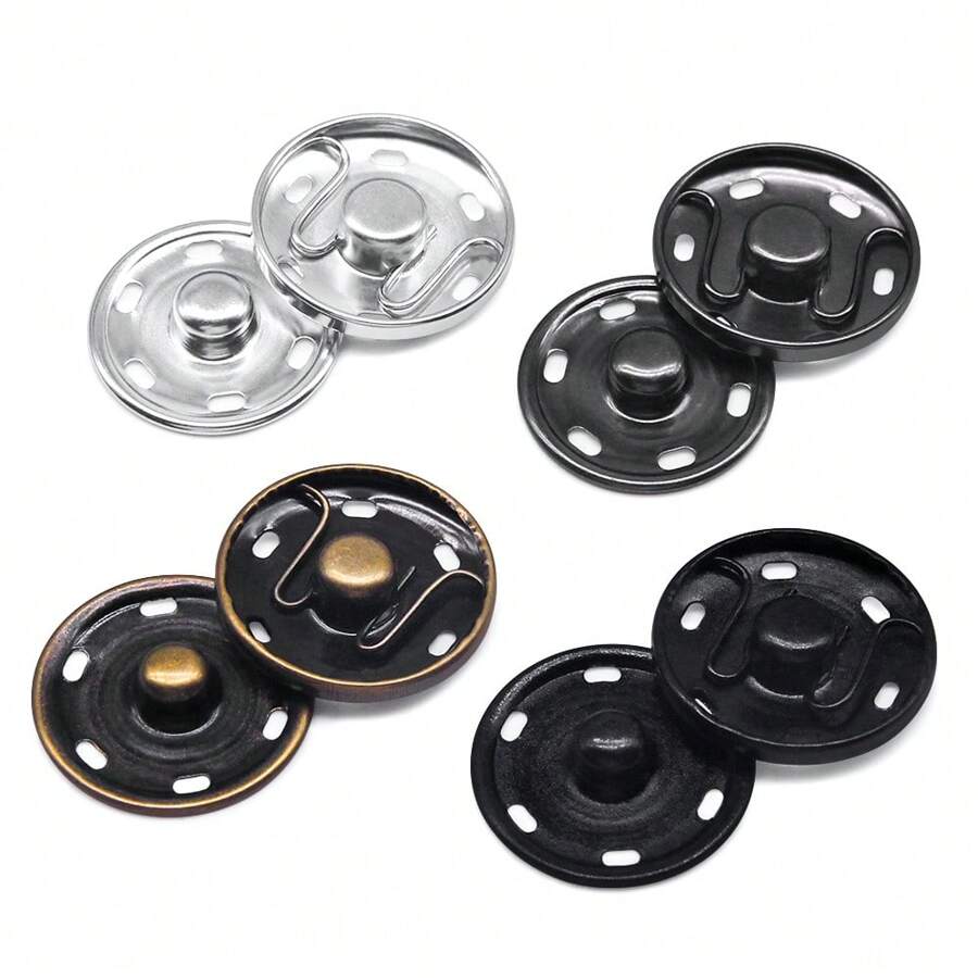 20Sets Black Silver Round Invisible Brass Metal Snap Fasteners Press ...