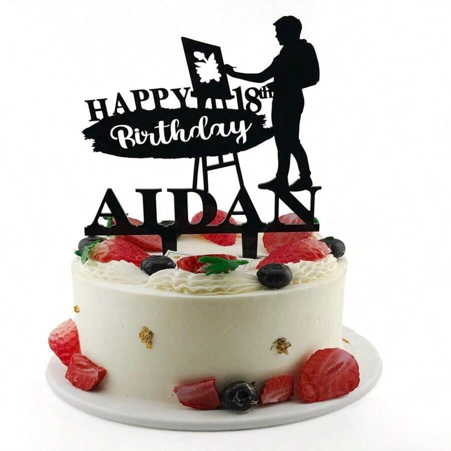 1Pc Personalized Painting Birthday Cake Topper, Art Cake Topper ...