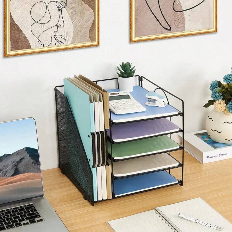 5-Tier Paper Tray Organizer With File Holder, Desk Storage Box And ...