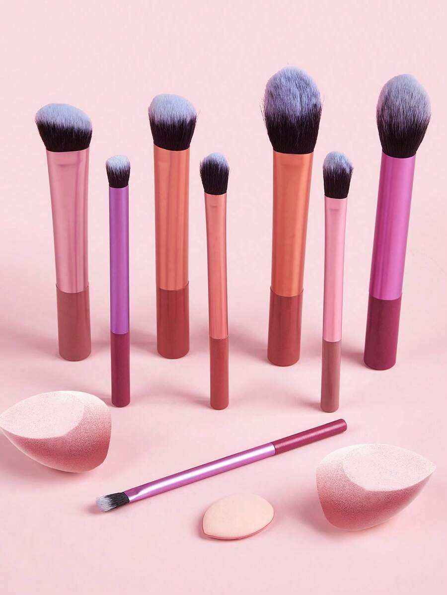 11pcs Long Handle Colorful Makeup Brush Set For Eyeshadow, Blush ...