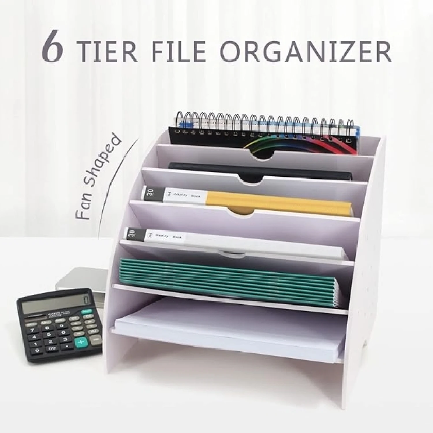 Fan Shaped Desk File Organizer - 6 Compartments File Holder For Desktop ...