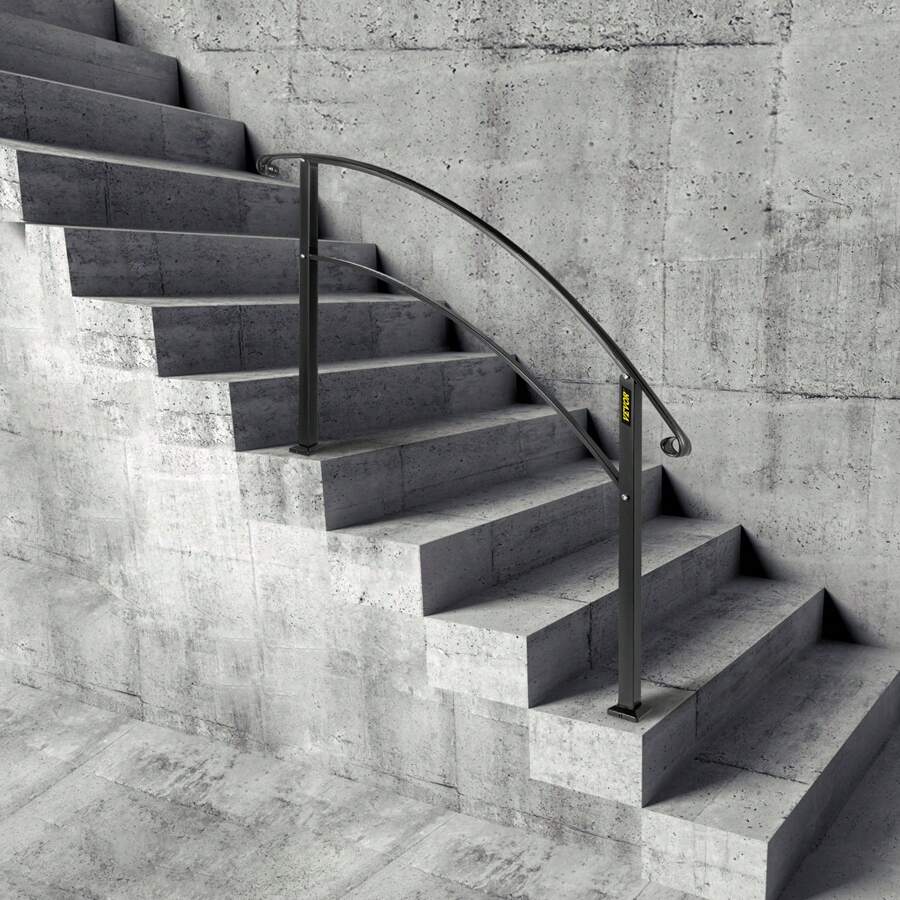 SKYSHALO Outdoor Stair Railing/Handrails, Fit 1-5 Steps Wrought Iron ...