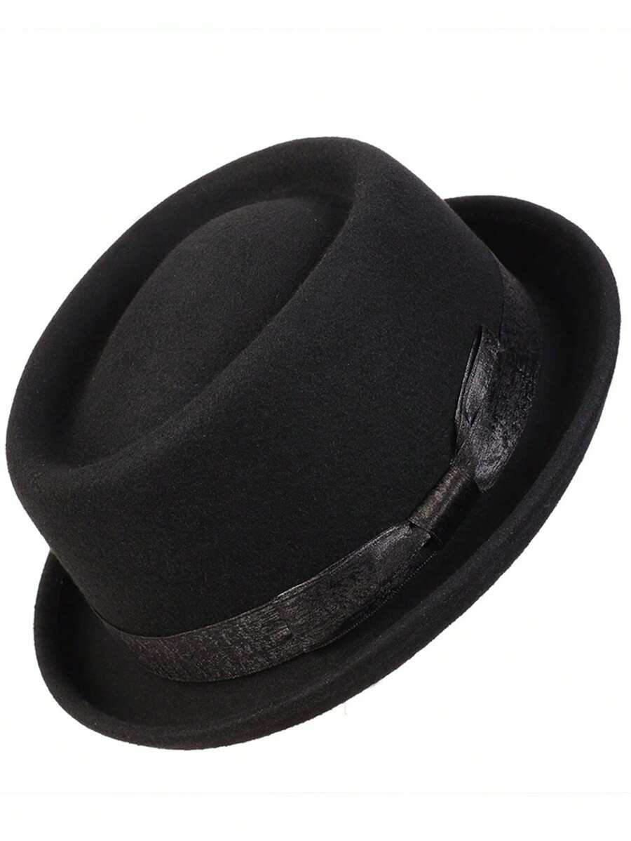 HIMESPORT 100% Wool Felt Pork Pie Fedora Hat For Men Women With Ribbon ...