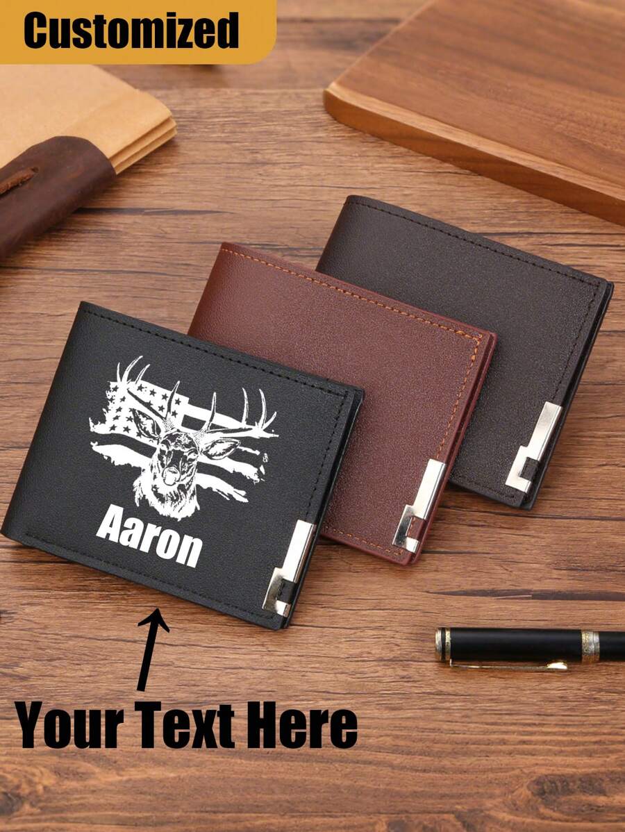Custom Deer Printed Men's Wallet,Custom Your Name On Short Wallet ...