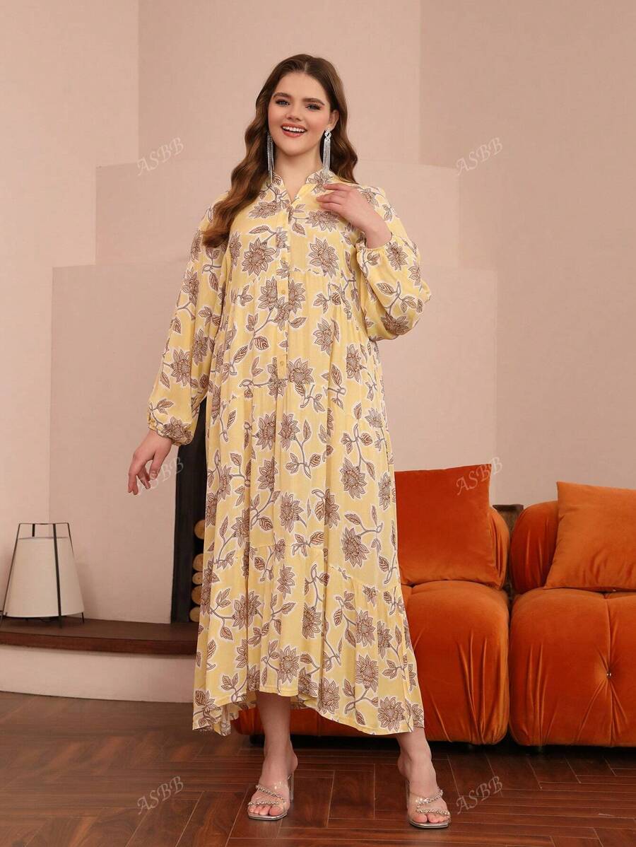 Flower Printed Elegant Arabic Women Dress Jalabia 2025 Spring Summer ...