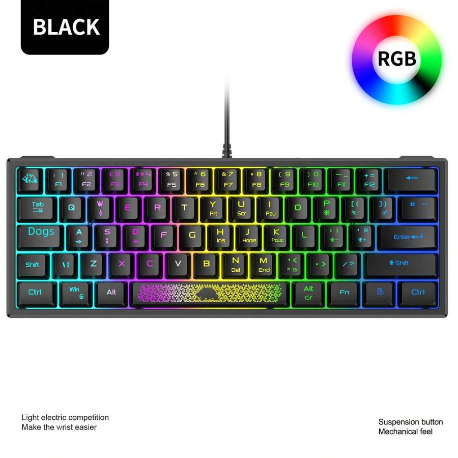 Free Wolf K61 RGB Gaming Keyboard, RGB Backlit Mini 60% Mechanical ...