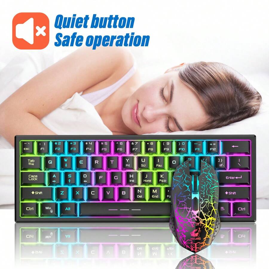 Free Wolf T61 Wireless Keyboard Mouse Combo, 61-Key Backlit Wireless ...