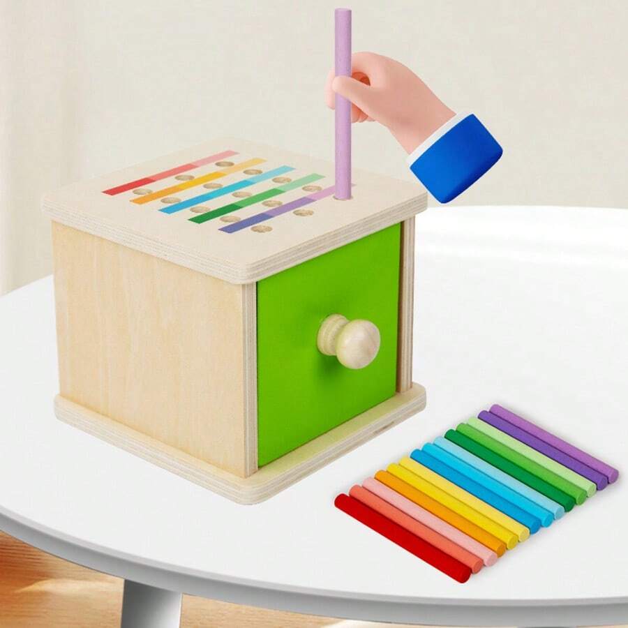 Wooden Color Sorting Box Learning Toy, Stick Insert Game Helping Train ...
