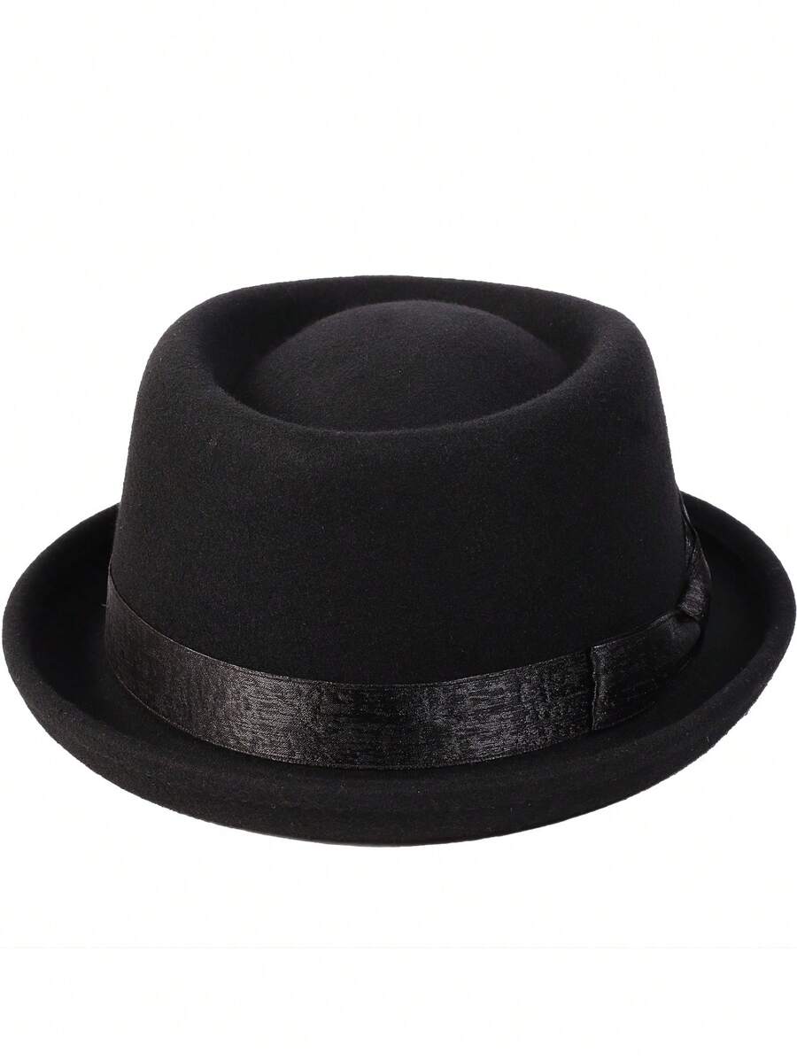 Himesport 100 Wool Felt Pork Pie Fedora Hat For Men Women With Ribbon Bow Rolled Brim Classic