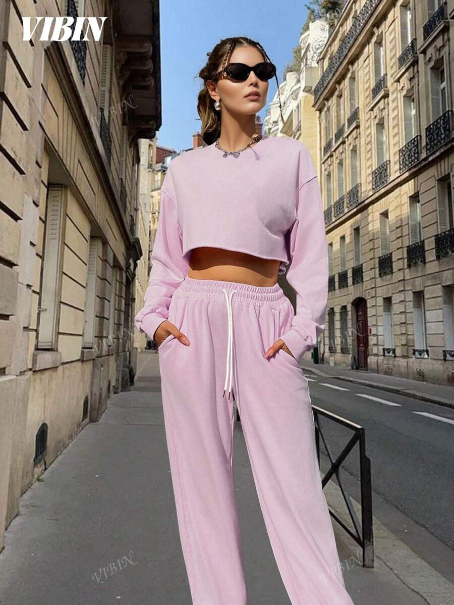 Ribbed Cotton Women's Long Sleeve Sweatshirt, College Style Spring And ...