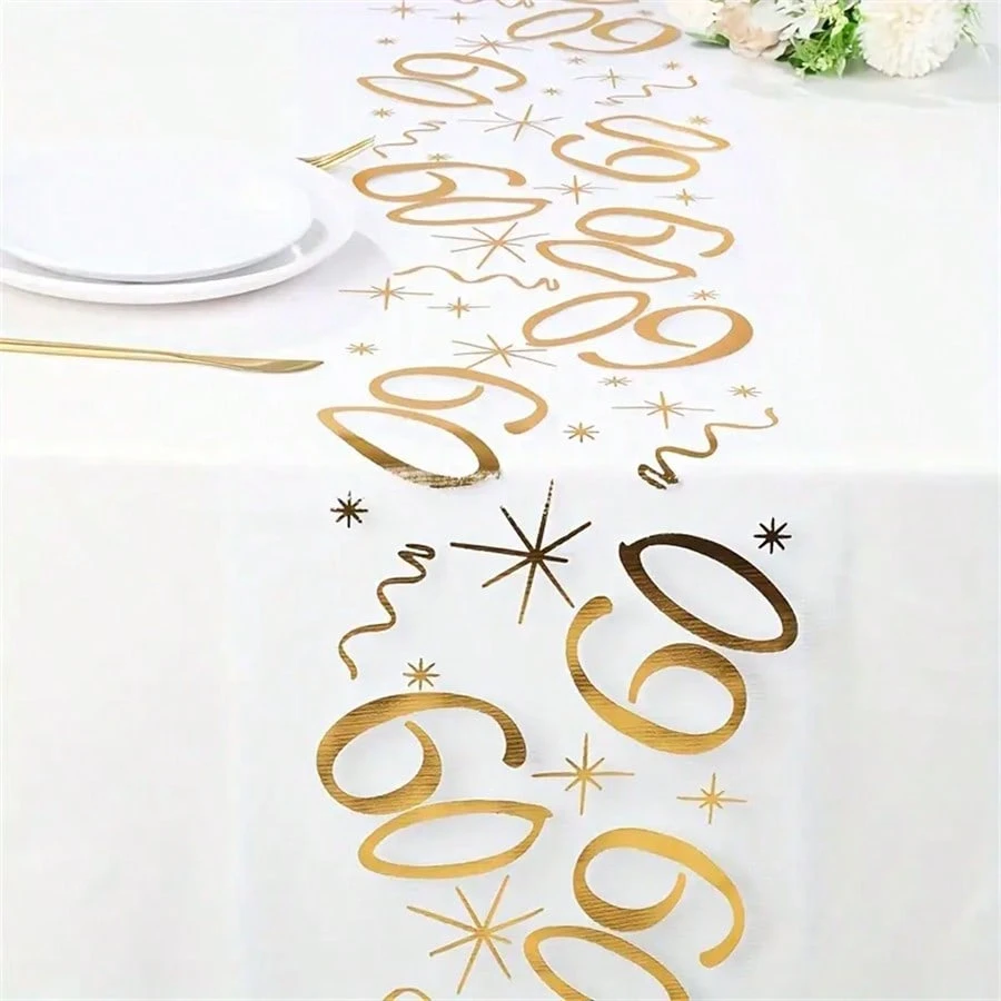 1pc Elegant Gold Foil Numbering Print Table Runner, Suitable For Dining ...