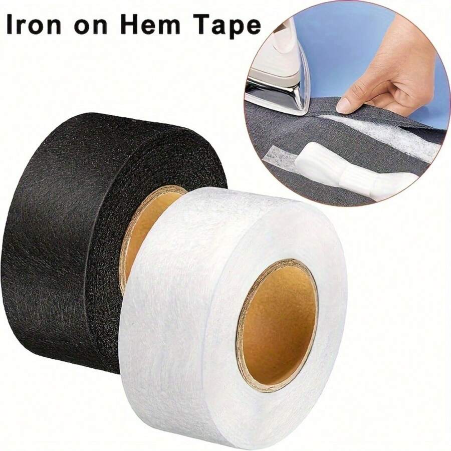 Iron-On Hemming Tape For Fabric - Double-Sided Adhesive, Black & White, 8cm Widths, 24m Length ...