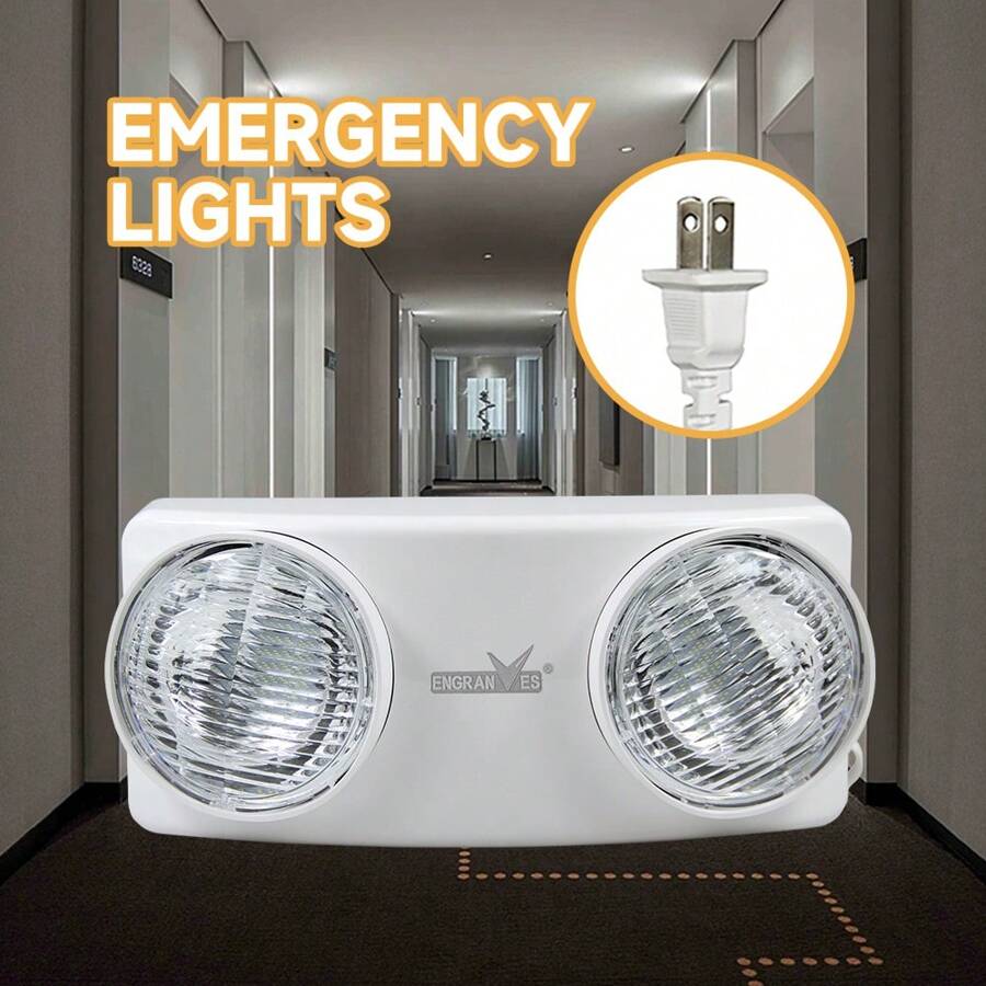 1pc Flat Plug LED Double Lamp Emergency Evacuation Light Wall-Mounted ...