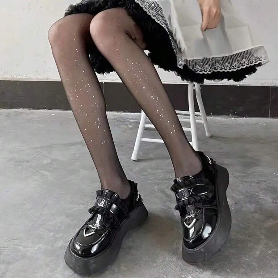 1pair Thin Sparkly Dots Cosmic Stars Pantyhose Pure Leg Beauty Black ...