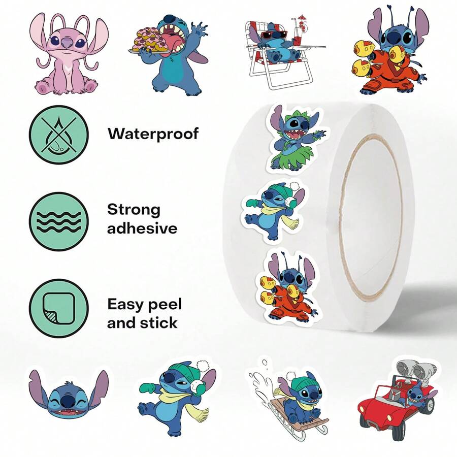 Disney 500PCS Disney Stitch Stickers Roll 10 Styles Cute Movie Cartoon ...