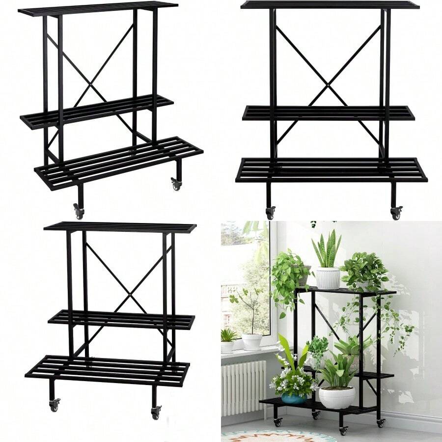 Zhongma 3 Tier Plant Stand With Wheels Heary Duty Metal Plant Stand 35. ...
