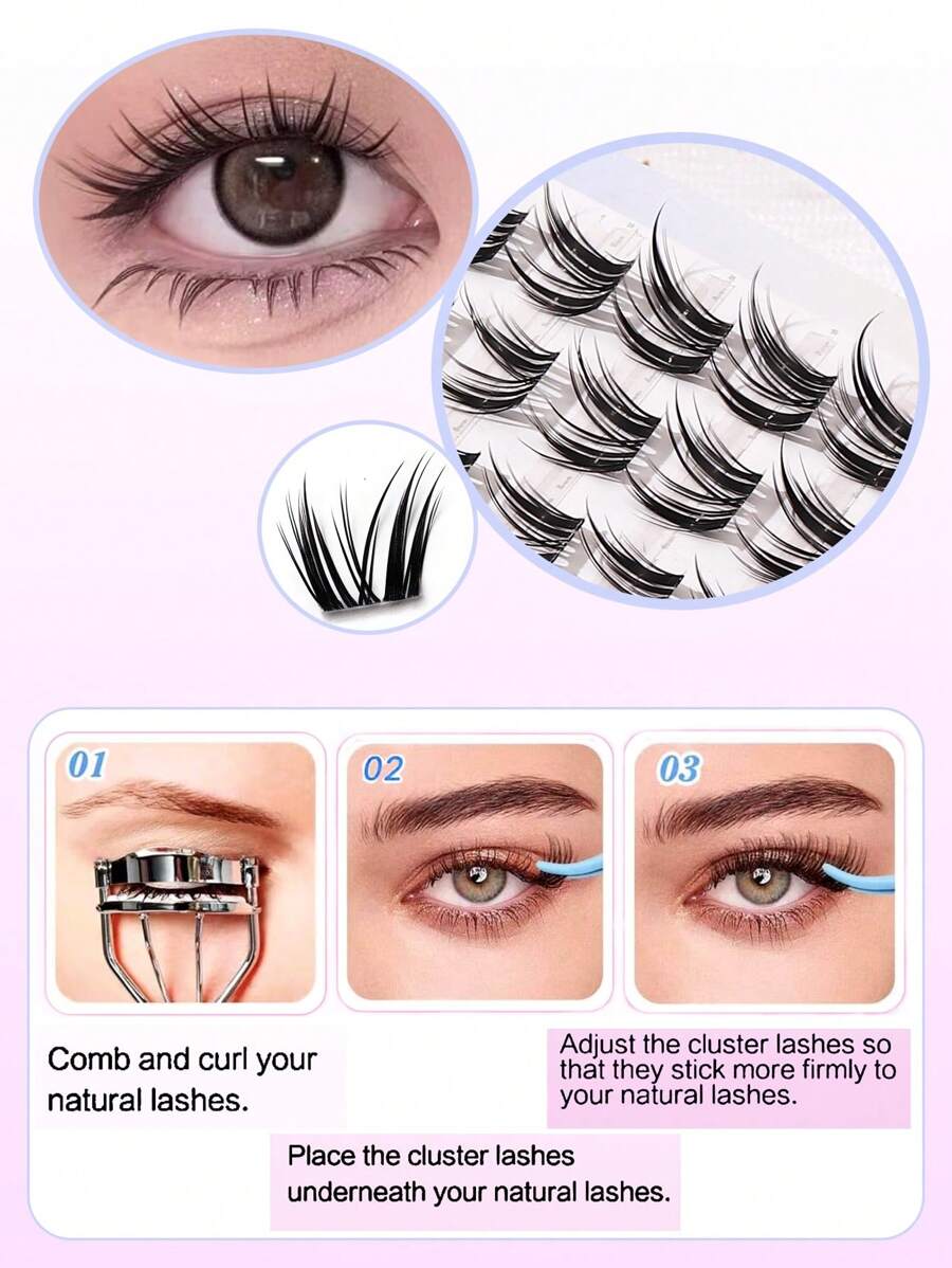 60pcs (9-14mm) C Curly Fox Eye Effect Winged False Eyelashes Reusable ...