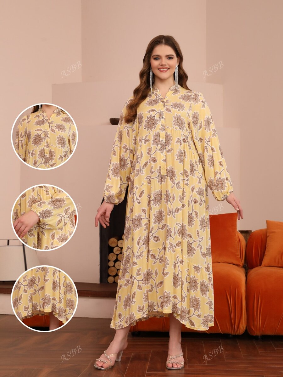 Flower Printed Elegant Arabic Women Dress Jalabia 2025 Spring Summer ...