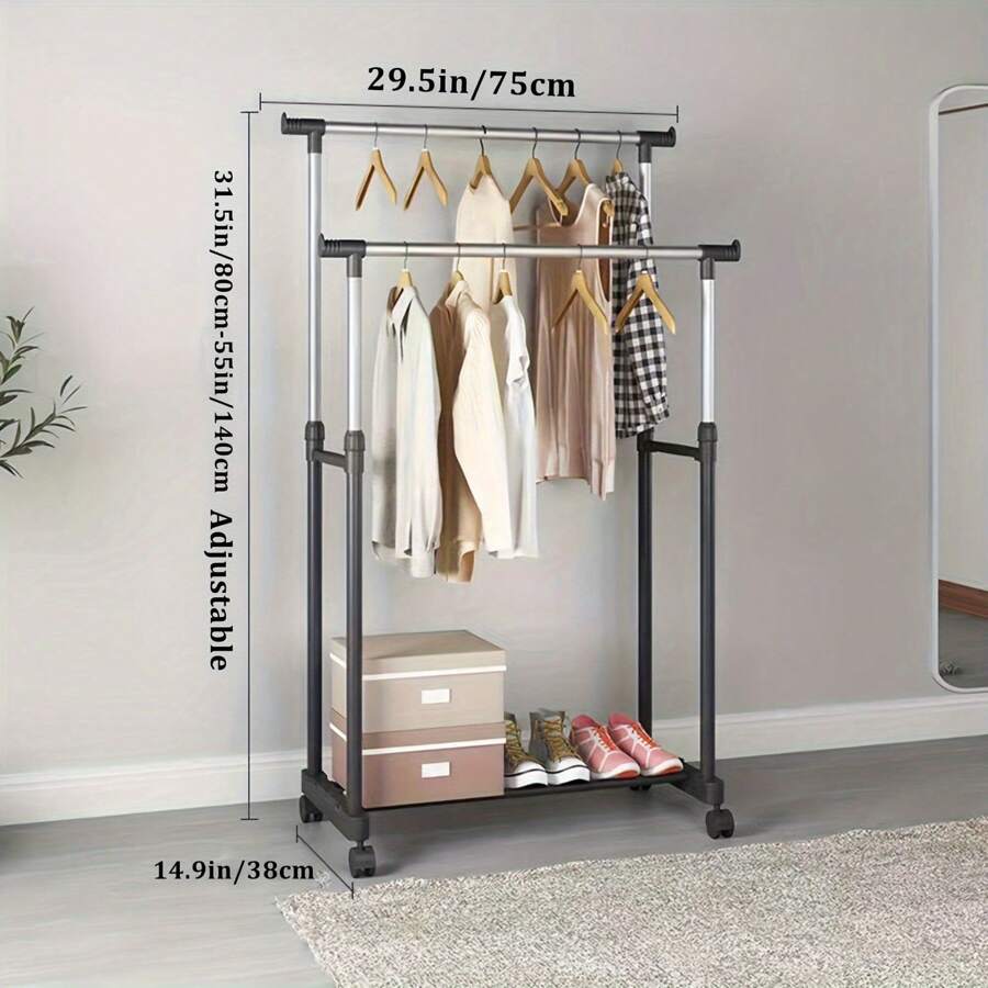 Adjustable Wheeled Garment Rack With Lock - Single Rail Clothing, Belt ...