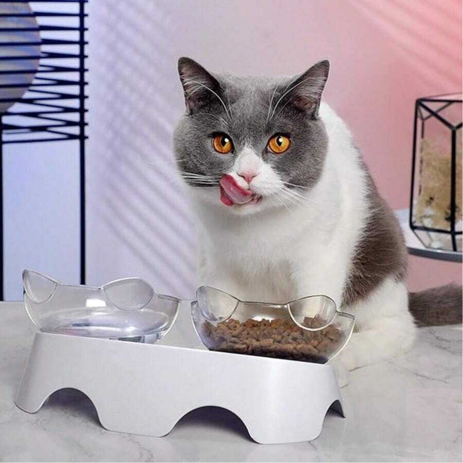 15 Degree Inclined Dual Cat Bowls, Tilted Elevated Dual Bowls Neck ...