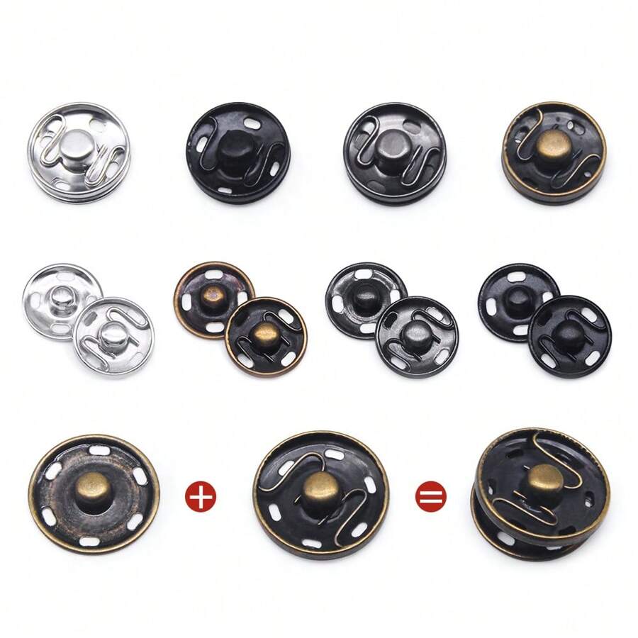 20Sets Black Silver Round Invisible Brass Metal Snap Fasteners Press ...