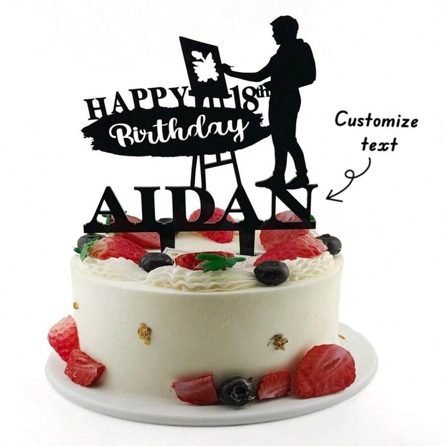 1Pc Personalized Painting Birthday Cake Topper, Art Cake Topper ...
