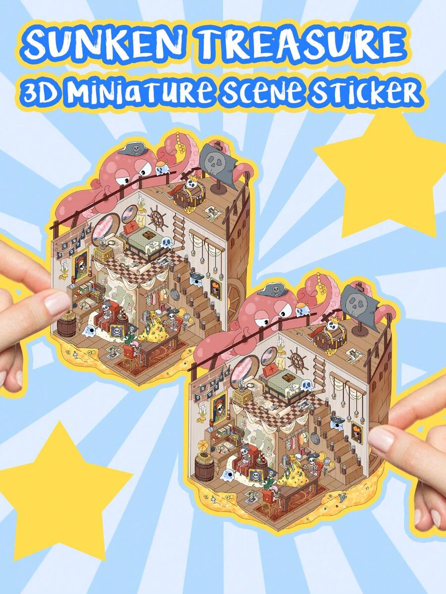 YWWBLD 3D Miniature Scene Craft Decals, PET Cartoon Treasure Of A ...