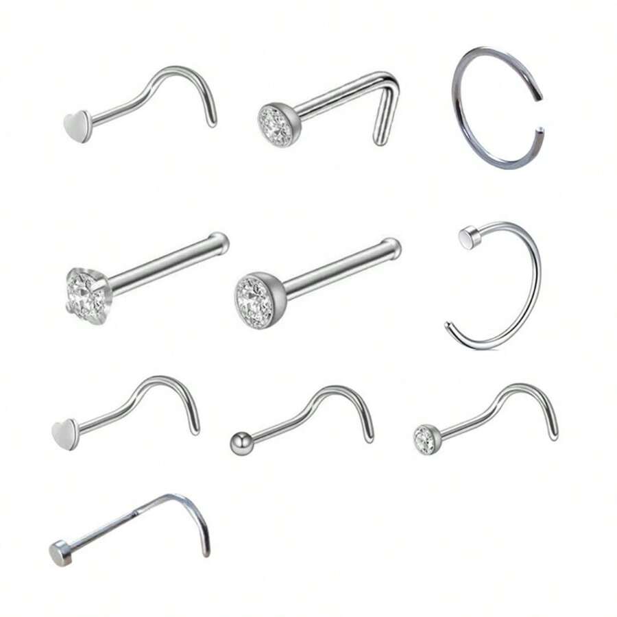 10/12/20/21 Pcs Hypoallergenic 316L Surgical Stainless Steel Nose Rings ...