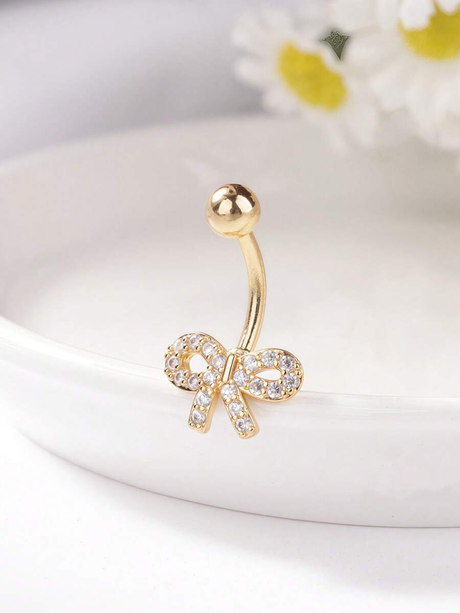 Belly Button Ring Dangle Navel Belly Piercing Jewelry Cute CZ Bow Navel ...