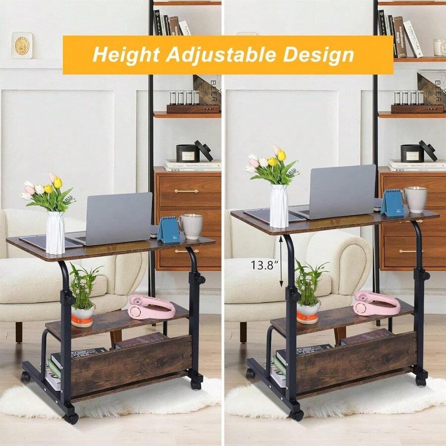 Portable Rolling Desk On Wheels Small Standing Desk Adjustable Height ...