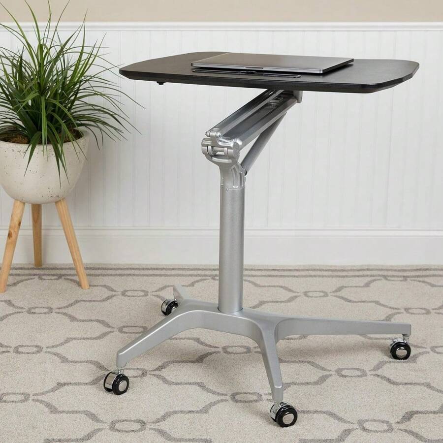 Mobile Sit-Down, Stand-Up Black Ergonomic Computer Desk - Standing Desk ...