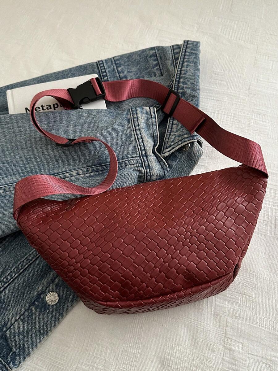 Solid Color Minimalist Casual PU Woven Textured Fanny Pack/Chest Bag ...