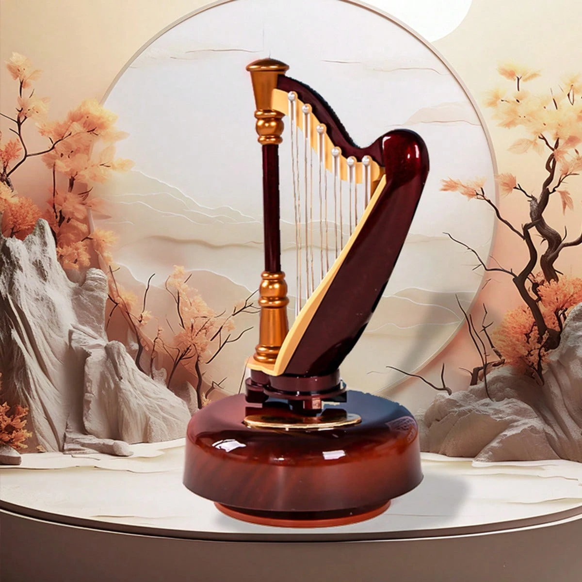 1pc Vintage Creative Moon Harp Rotating Music Box, Living Room Decor ...
