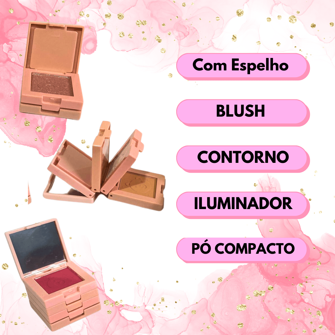 Mini Quarteto 4 em 1 Blush, Contorno, Iluminador e pó - Lua a Neve ...