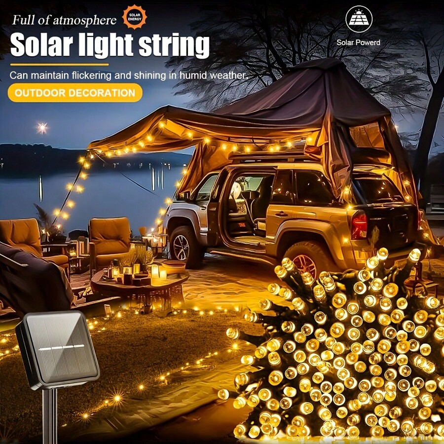 10/20/50/100 LED Solar String Lights - 10/16/23/39 Ft, 8 Lighting Modes With Flashing Effect ...