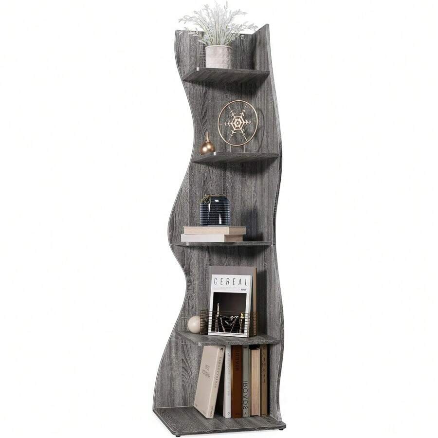 LITTLE TREE Small Corner Shelf, Modern 5-Tier Wall Corner Bookshelf ...