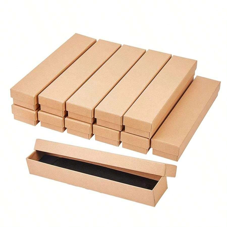 12PCS Khaki Rectangle Necklace Bracelet Jewelry Gift Box Packaging Cardboard Boxes Jewellery ...