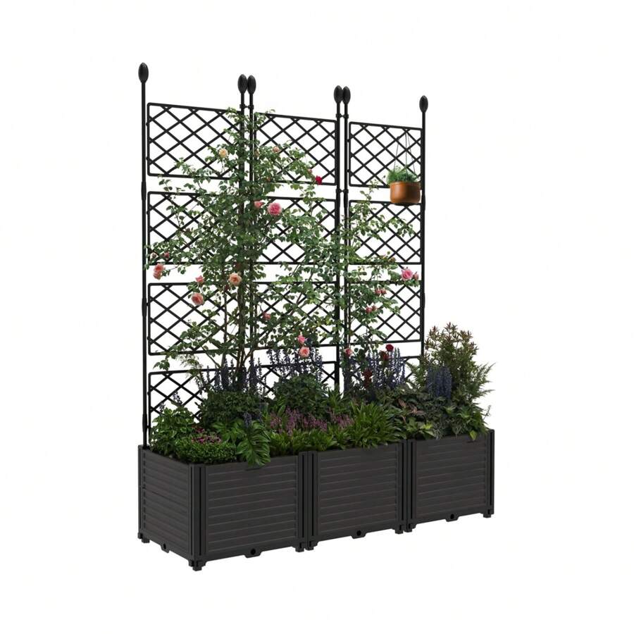 mteryoing Plastic Plant Box With Metal Trellis, Raised Garden Bed With ...