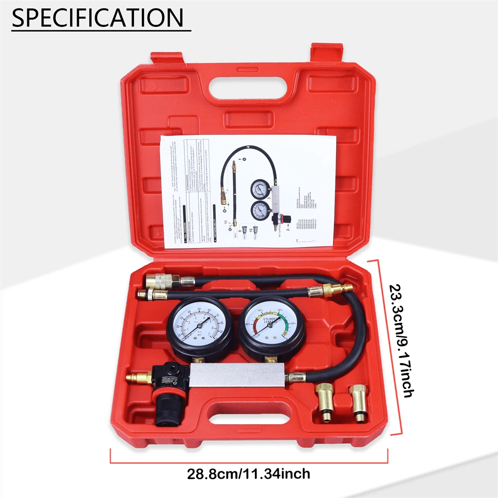 1set Dual Gauge Cylinder Leak Detector, Engine Compression Detector Kit ...