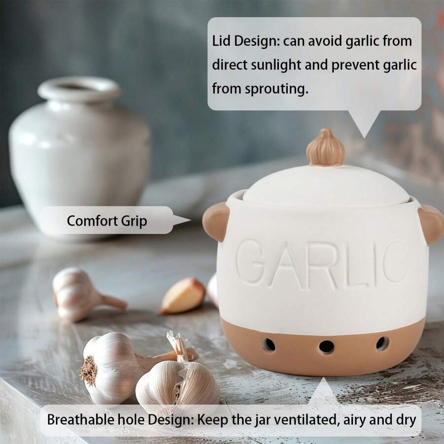 Ceramic Garlic Storage Container With Lid, Kitchen Countertop Garlic ...
