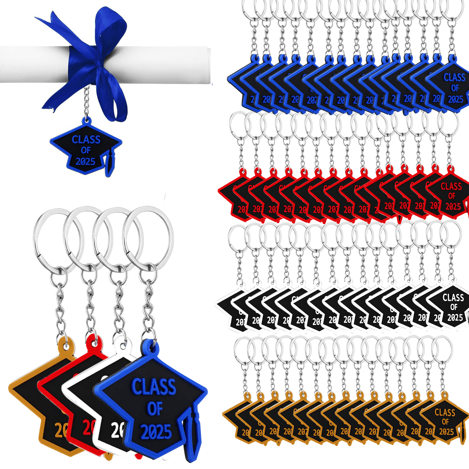 20 Pieces Class Of 2025 Graduation Keychains Rubber Key Chains Grad Cap ...
