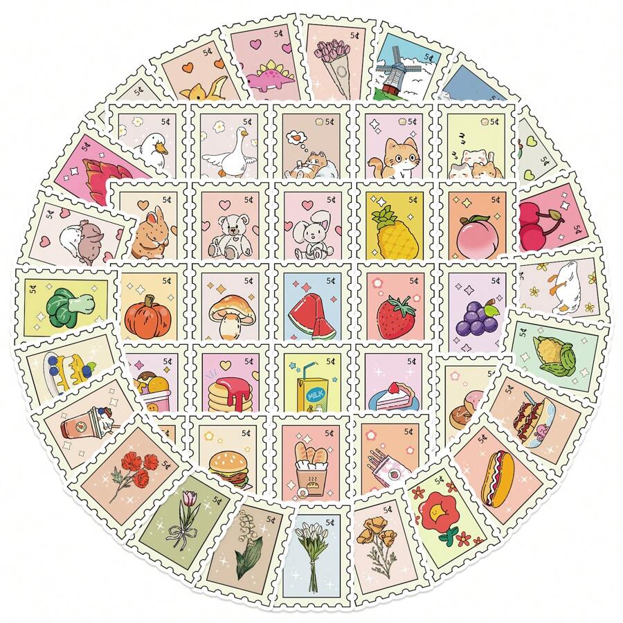 50 Pcs Small Fresh Stamps Stickers Pack | Vinyl Aesthetics Stickers ...