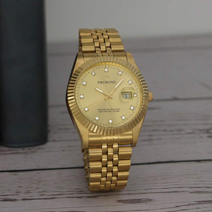 PROKING Luxury Men Watch, Gold Business Waterproof High-End Stainless ...