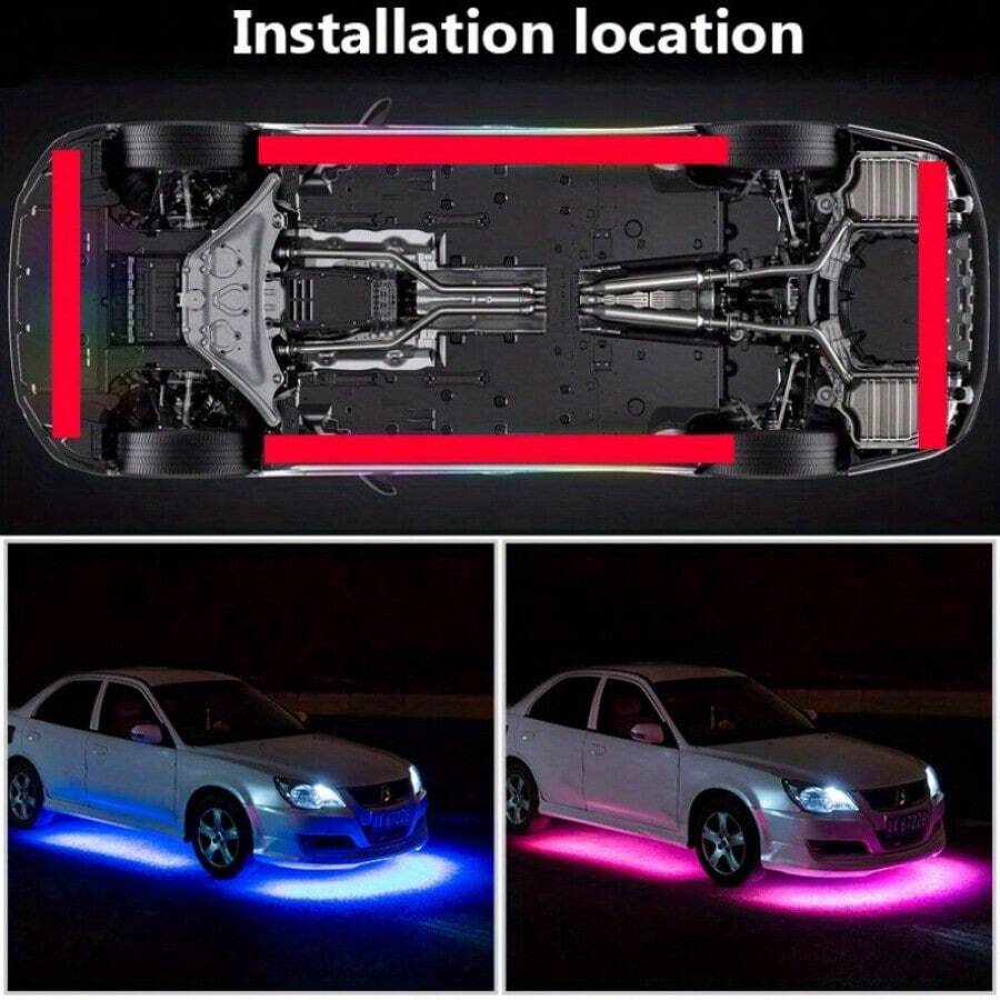 Car Underglow Neon Light Strip, RGB LED Underbody Lights Kit With Sound ...