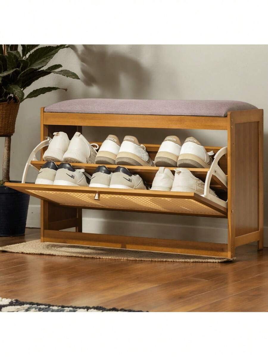 Bamboo Shoes Rack With Integrated Seat-Multi-Layer Entrance Storage ...