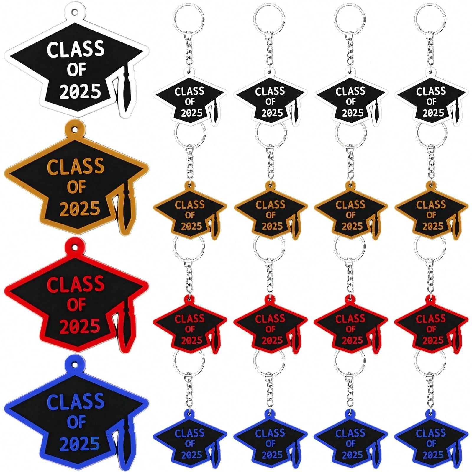 20 Pieces Class Of 2025 Graduation Keychains Rubber Key Chains Grad Cap ...